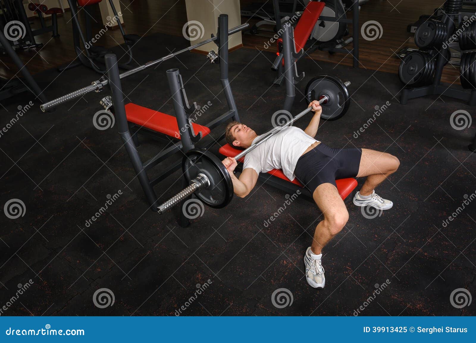 Young Man Doing Bench Press Workout in Gym Stock Image - Image of bench ...