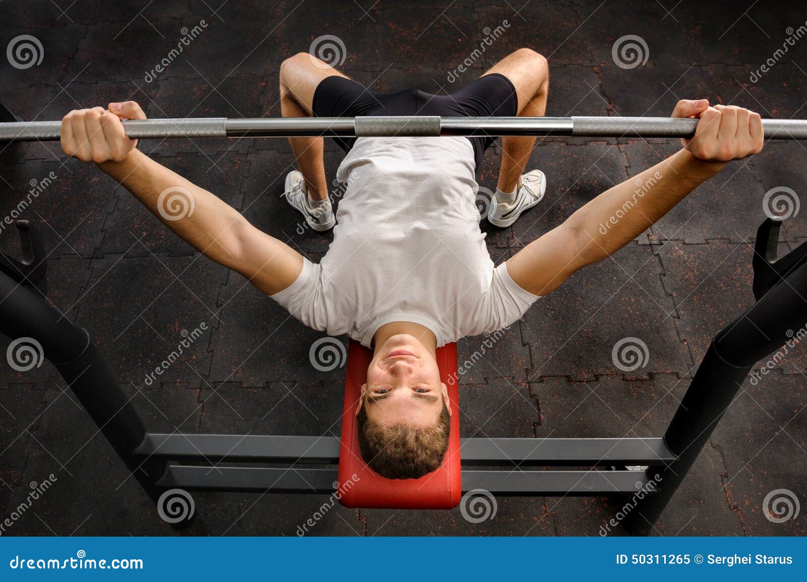 Young Man Doing Bench Press Workout in Gym Stock Image - Image of sport ...
