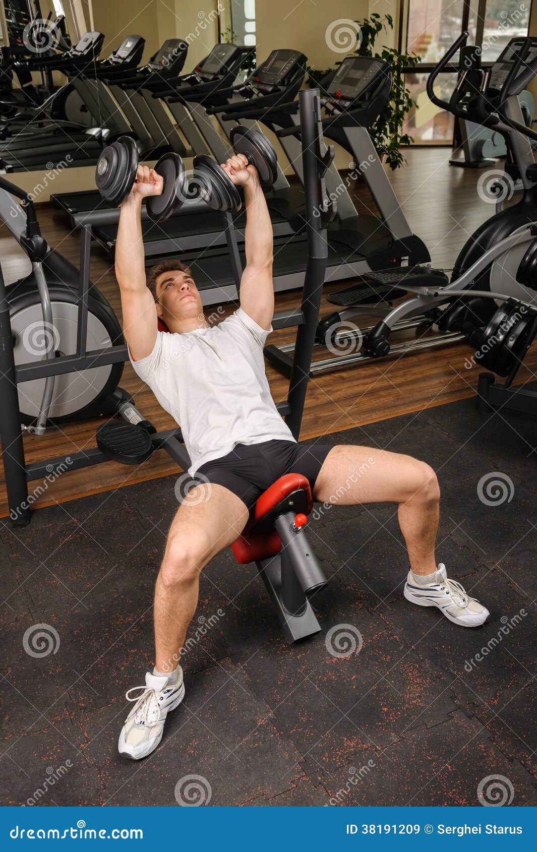 Dumbbell Incline Bench Flyes Opening Arms Man Stock Image ...