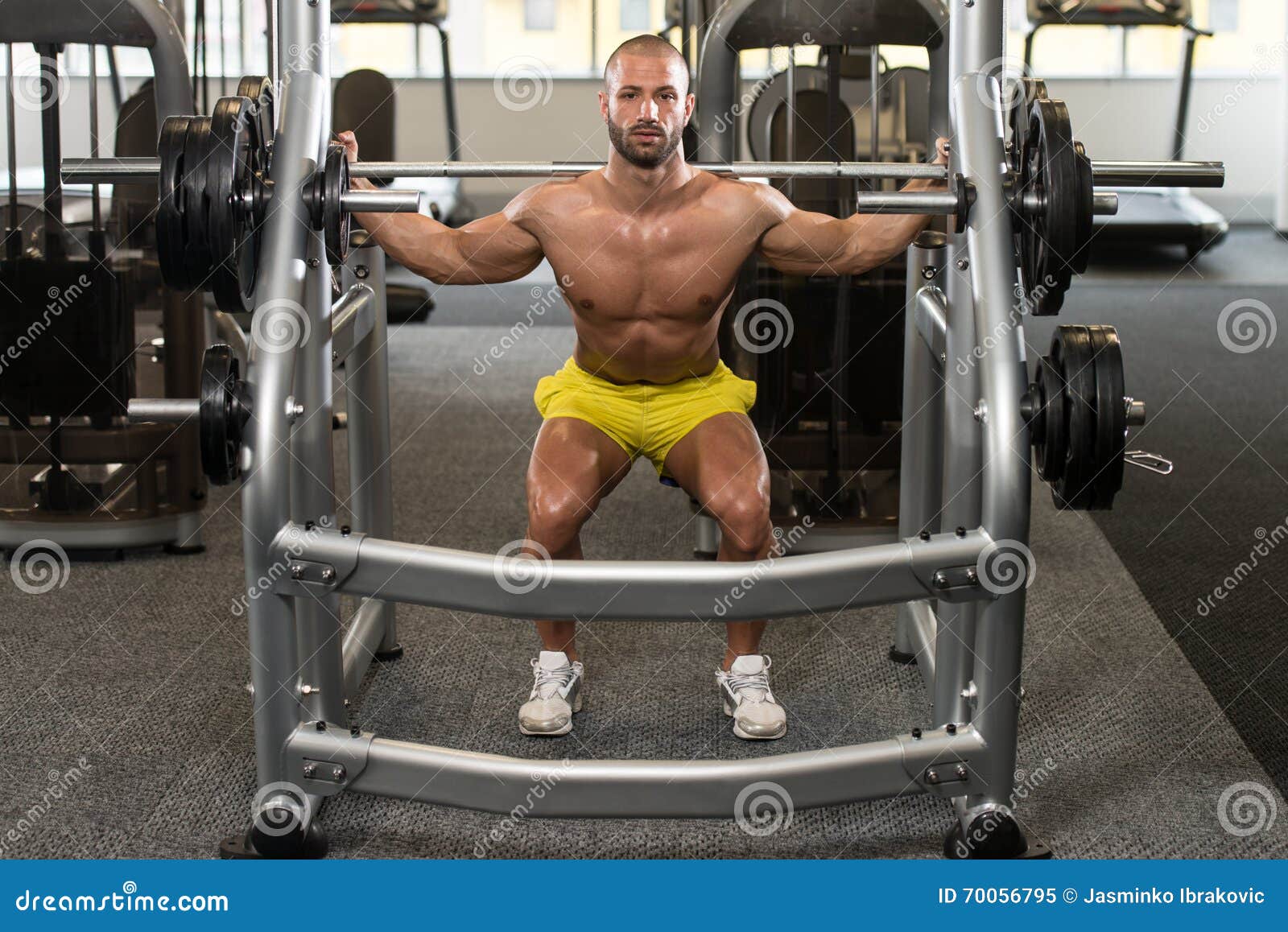 Young Man Doing Exercise Barbell Squat Stock Image - Image of adult ...