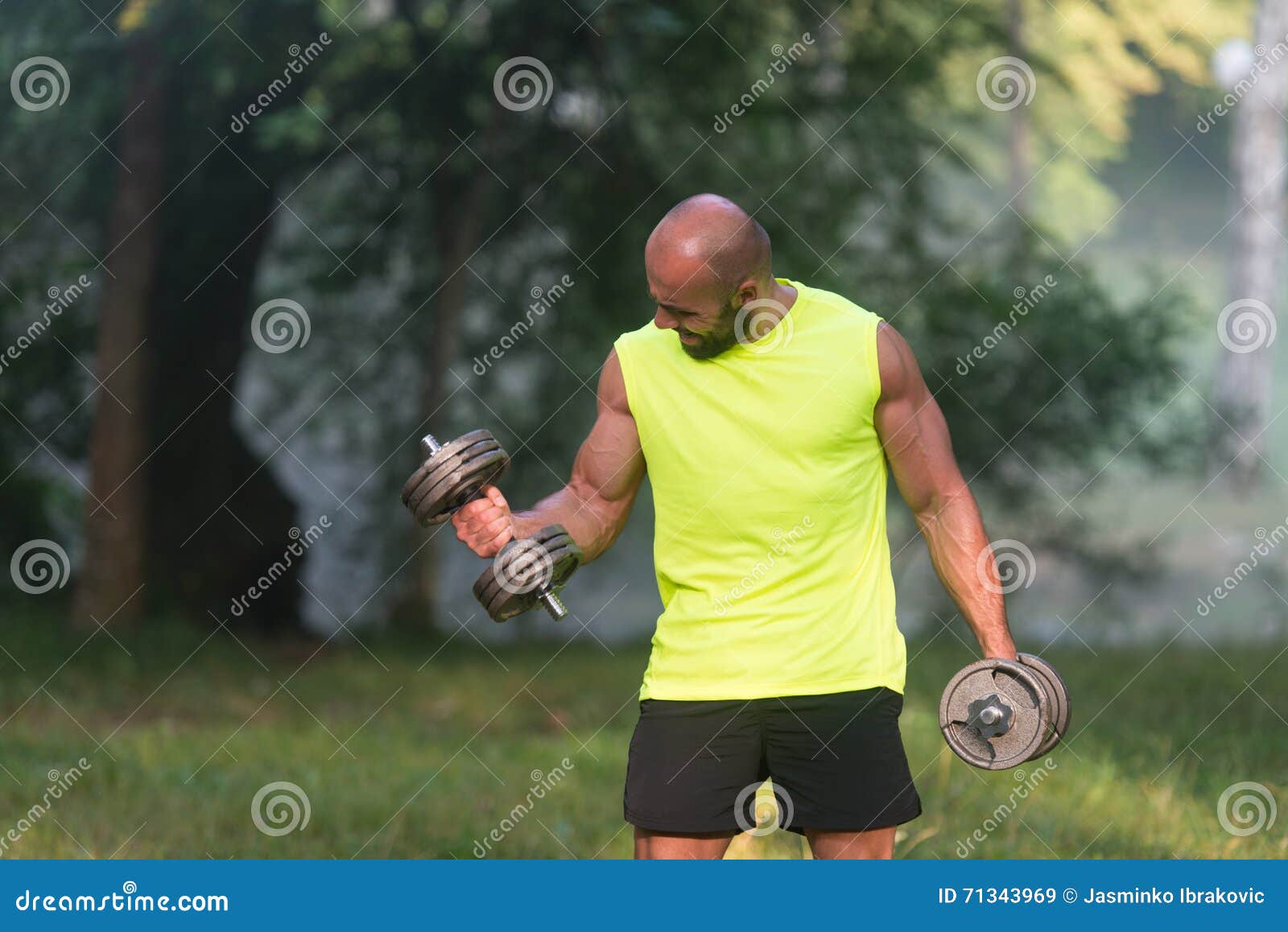 Young Man Doing Exercise for Biceps Outdoors Workout Stock Image ...