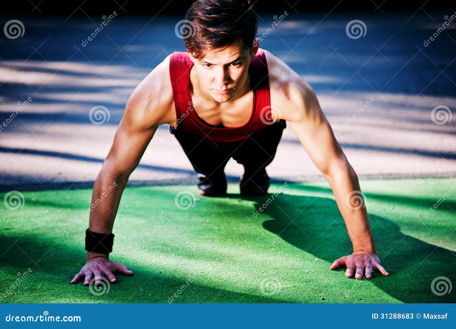 Young Man Doing Fitness Exercise Stock Image - Image of portrait ...