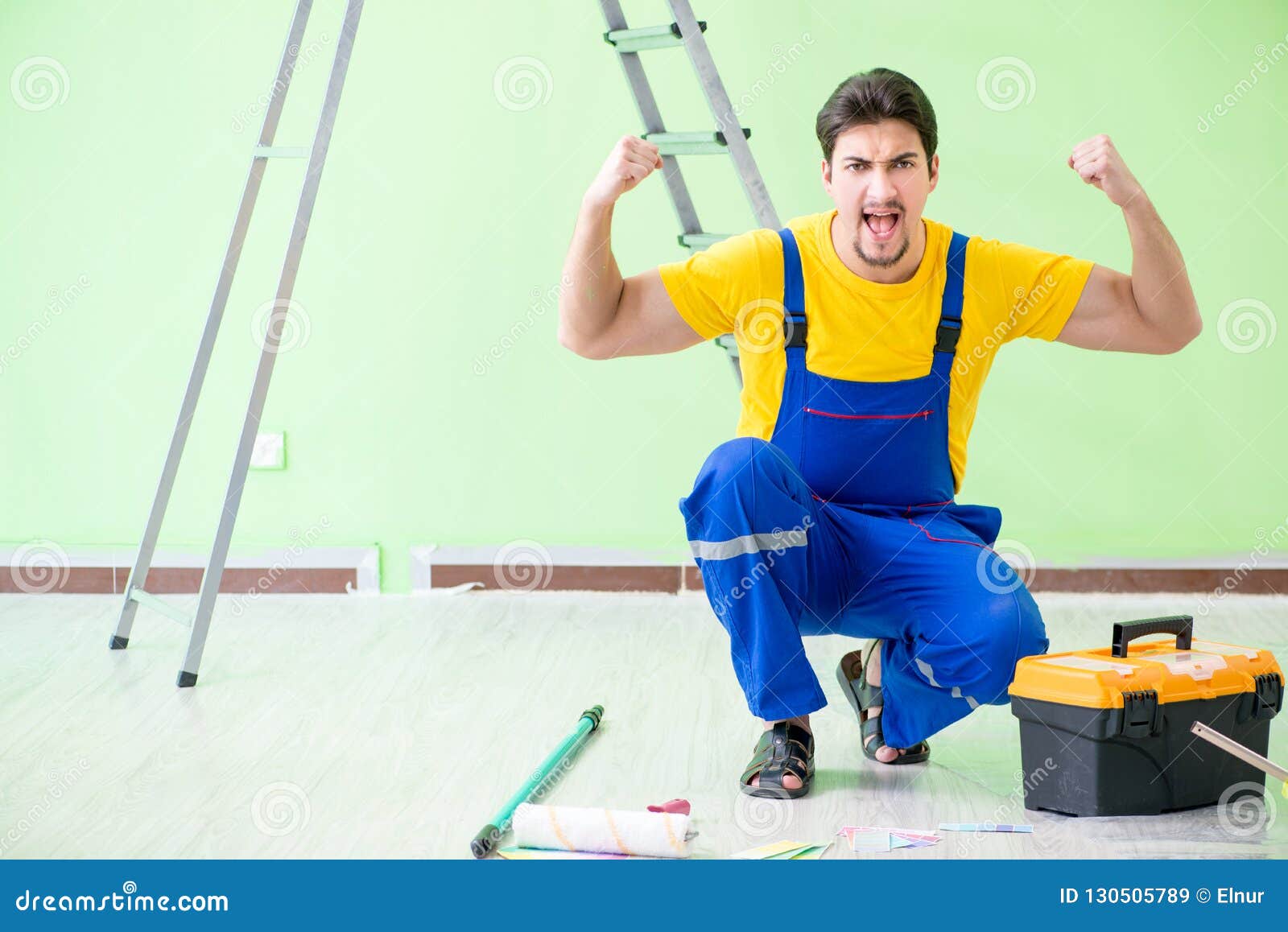 The Young Man Doing Home Renovation Stock Image - Image of decorator ...
