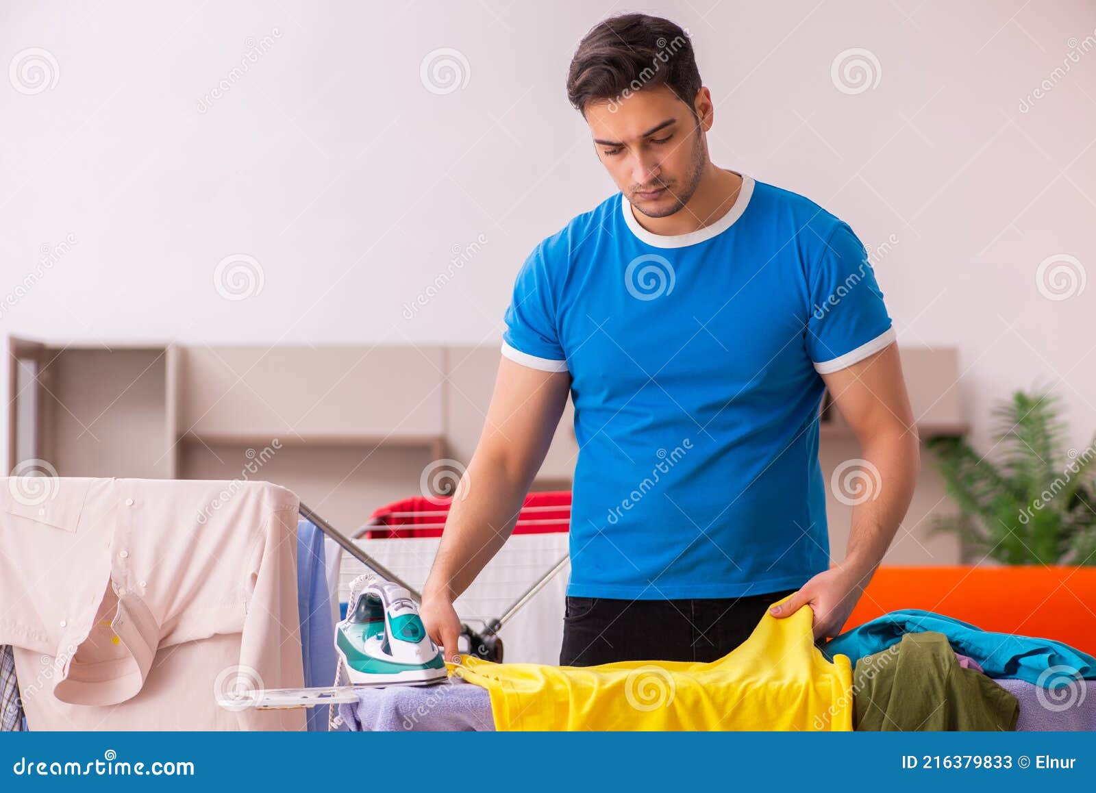 Young Man Husband Doing Ironing at Home Stock Image - Image of domestic ...