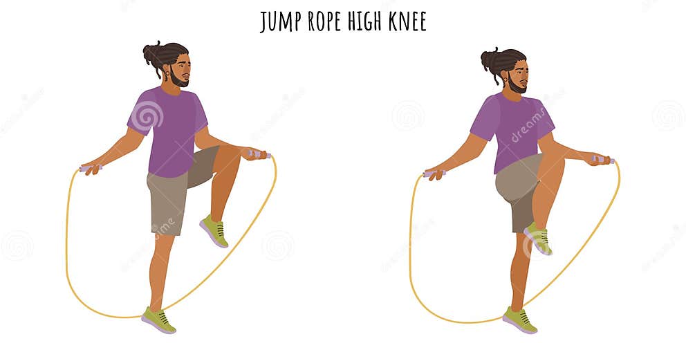 Young Man Doing Jump Rope High Knee Exercise Stock Illustration ...