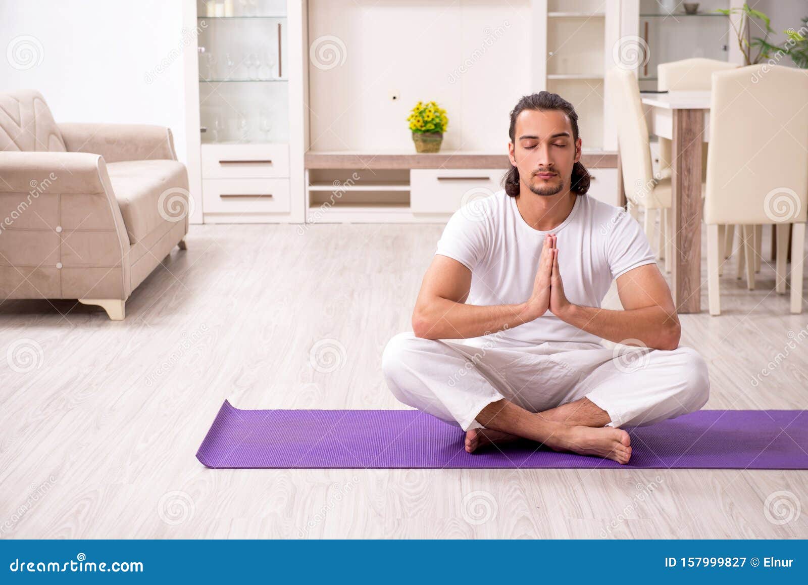 Young Man Doing Physical Exercises at Home Stock Image - Image of ...