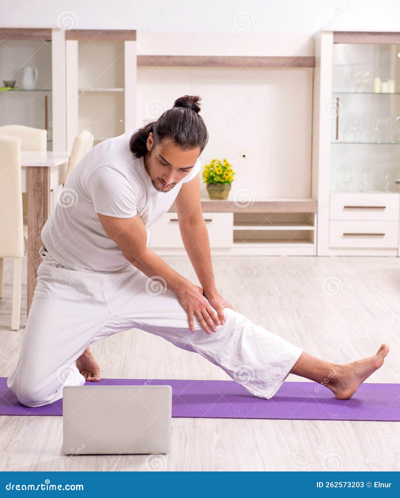 Young Man Doing Physical Exercises at Home Stock Image - Image of ...