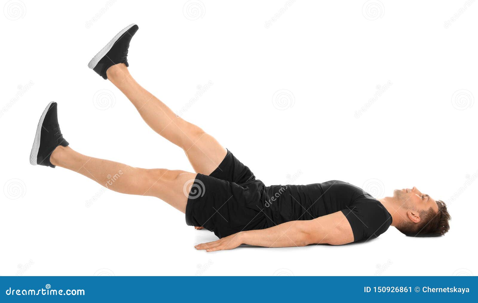 Young Man Doing Scissors Exercise Stock Image - Image of aerobics, male ...