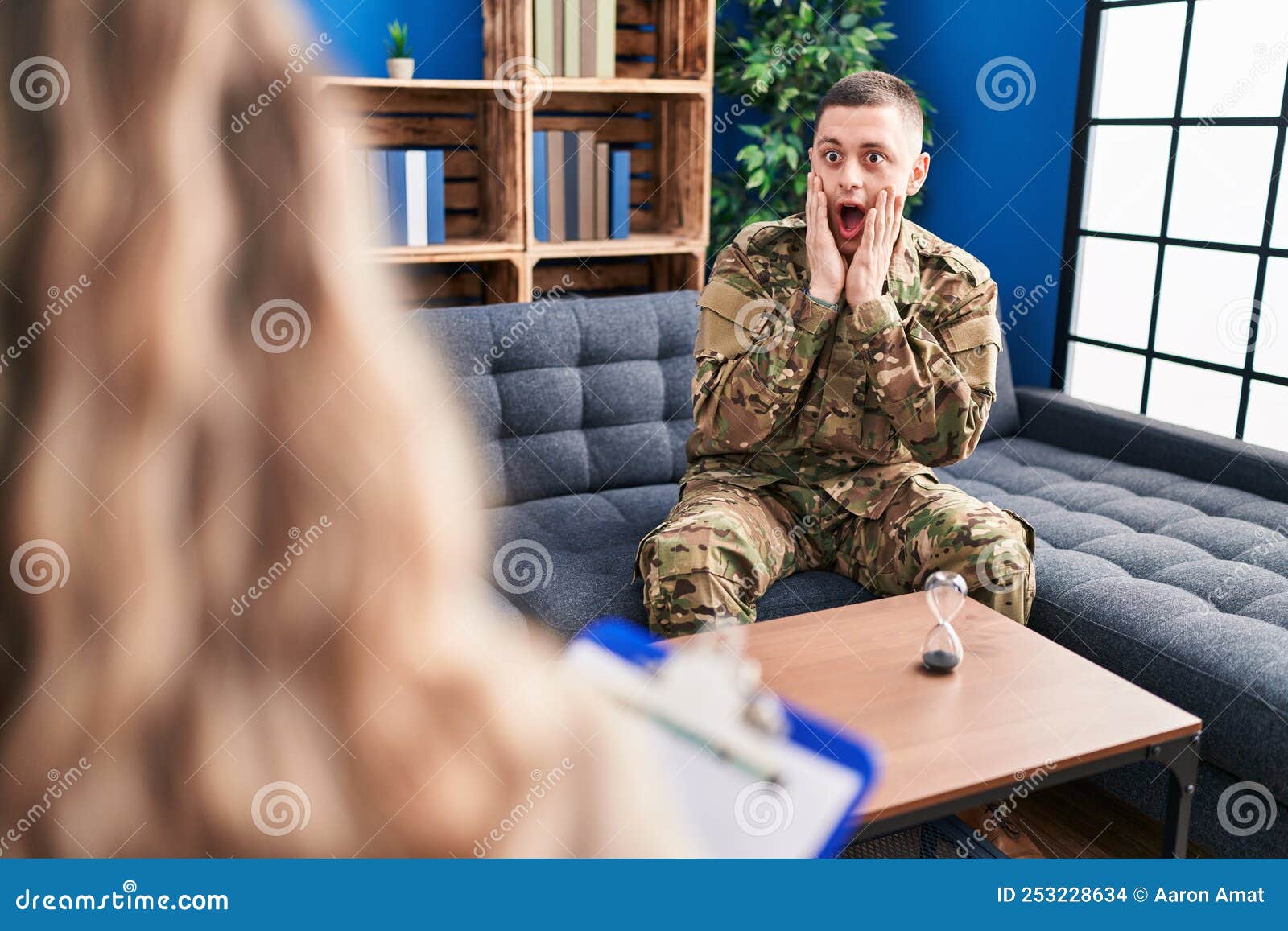 Young Man Doing Therapy after War Afraid and Shocked, Surprise and ...