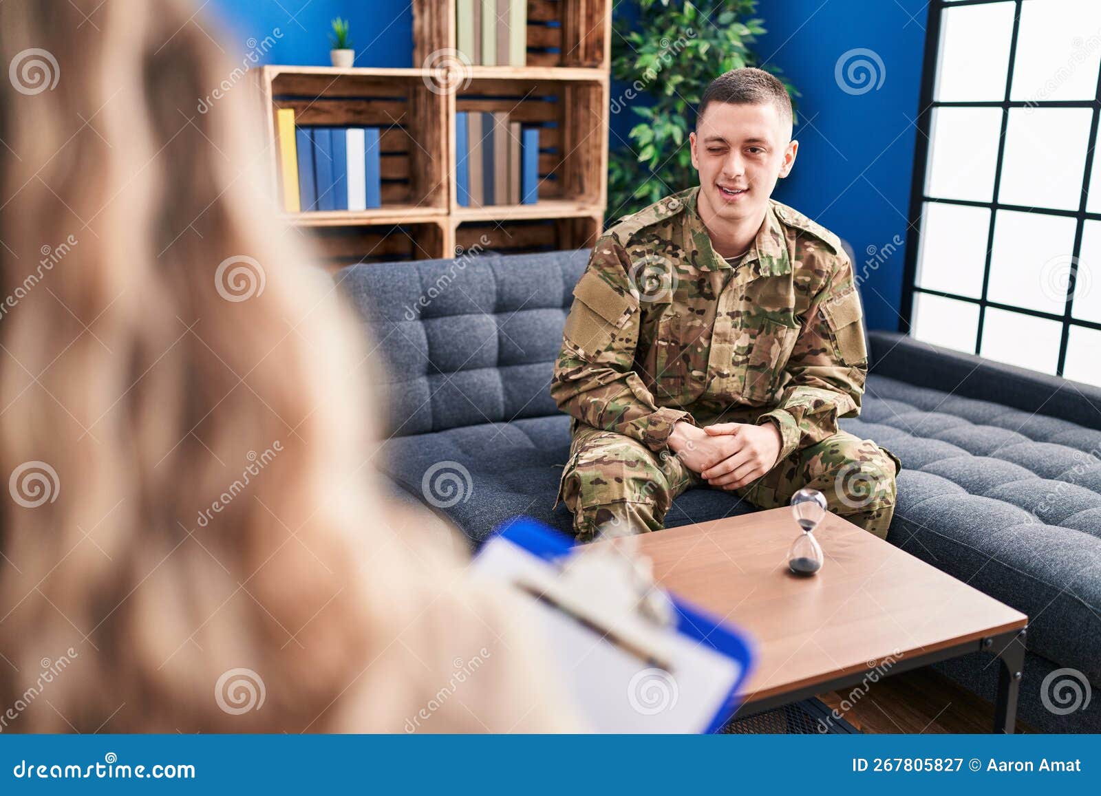 Young Man Doing Therapy after War Winking Looking at the Camera with ...