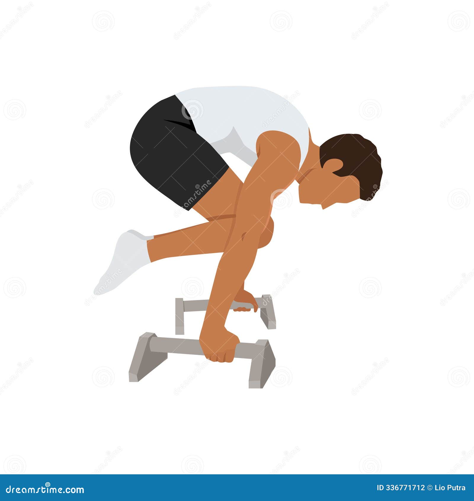 Man Doing Tuck Planche Calisthenics Exercise With Parallettes Cartoon ...