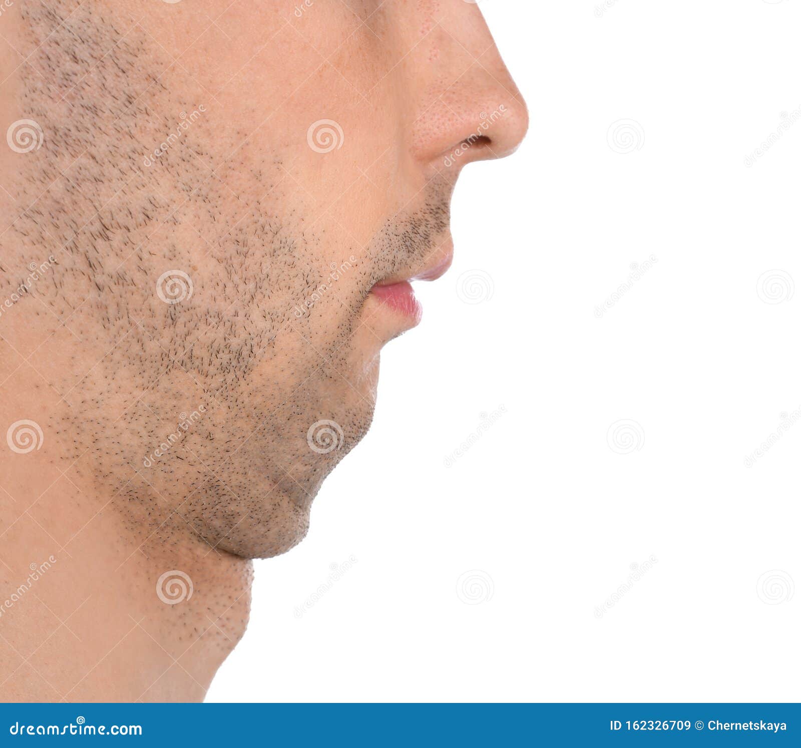 Young Man with Double Chin on White, Closeup Stock Image - Image of ...