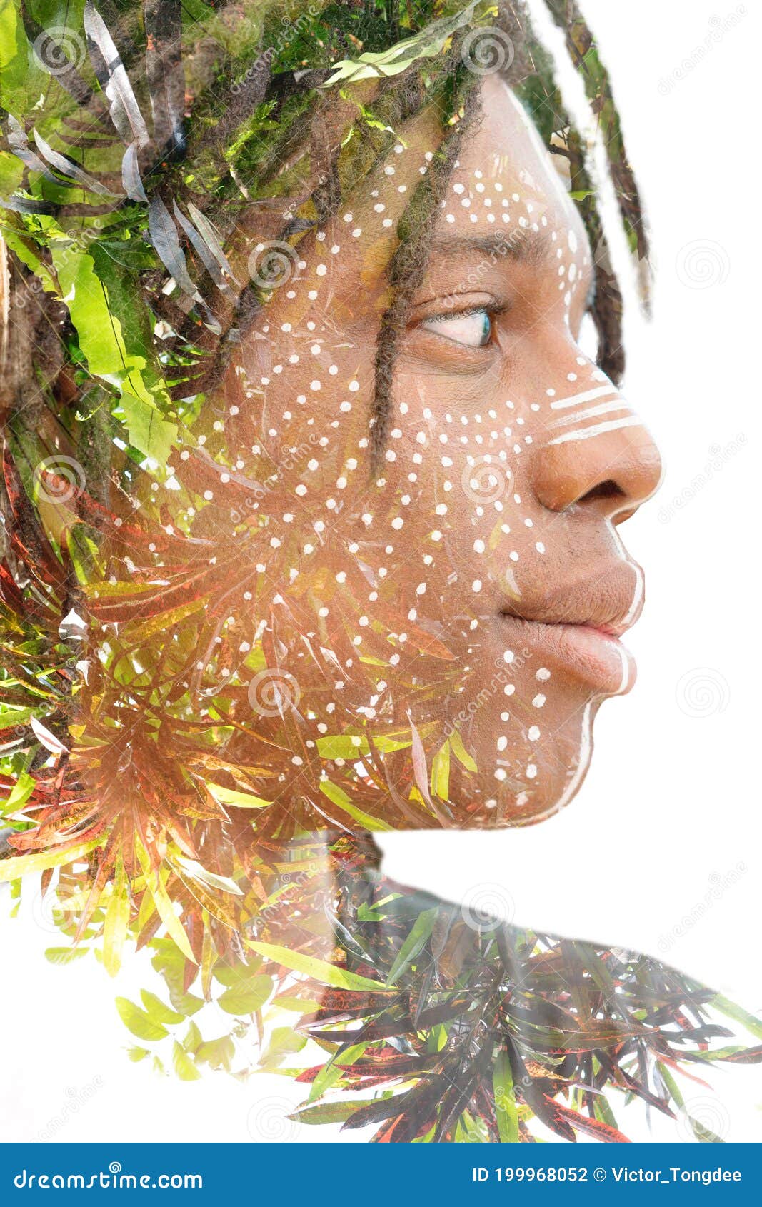Young Man Double Exposure Portrait with Leaves Stock Photo - Image of ...