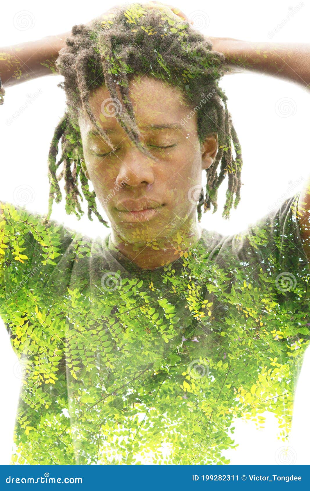Young Man Double Exposure Portrait with Leaves Stock Image - Image of ...