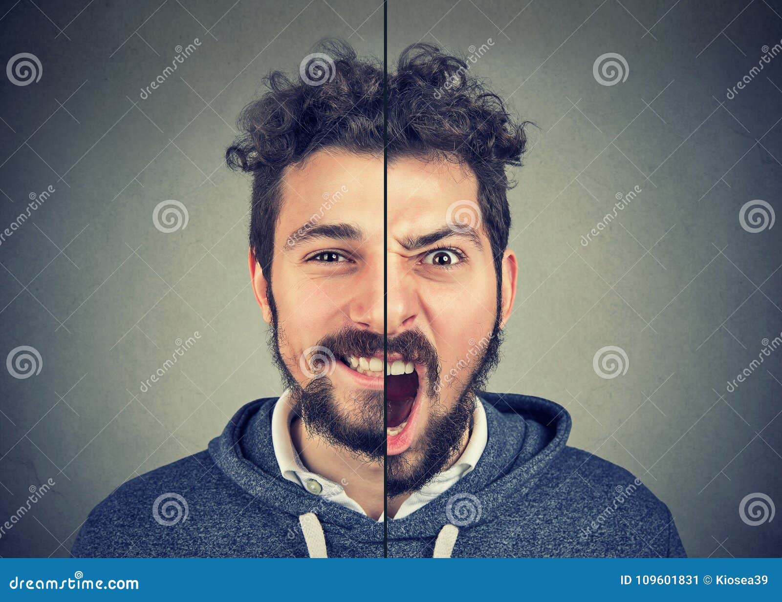 Young Man with Double Face Expression Stock Image - Image of male ...