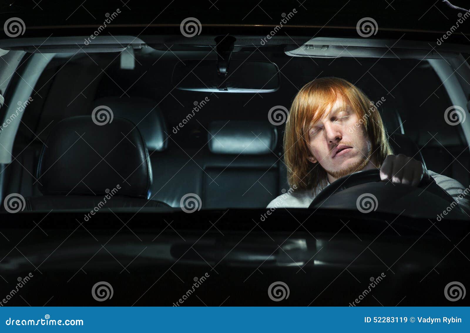 Young Man Dozing Off while Driving at Night Stock Image - Image of ...