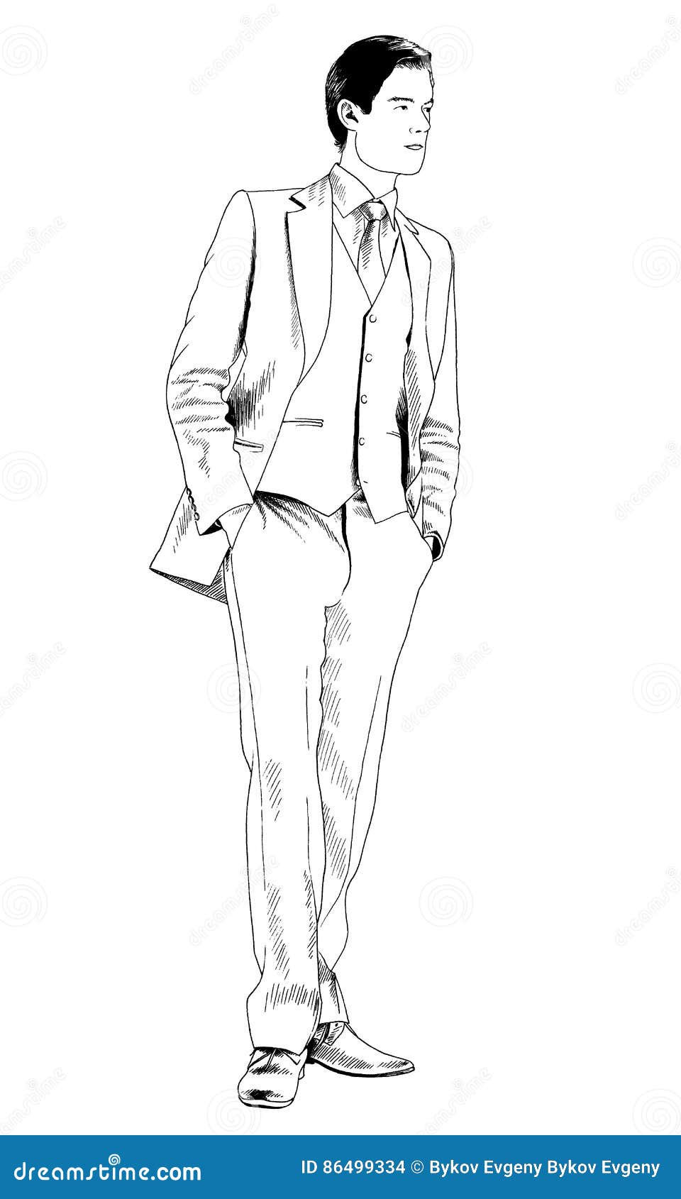 A Young Man Drawn in Ink by Hand in Full Growth Stock Vector ...