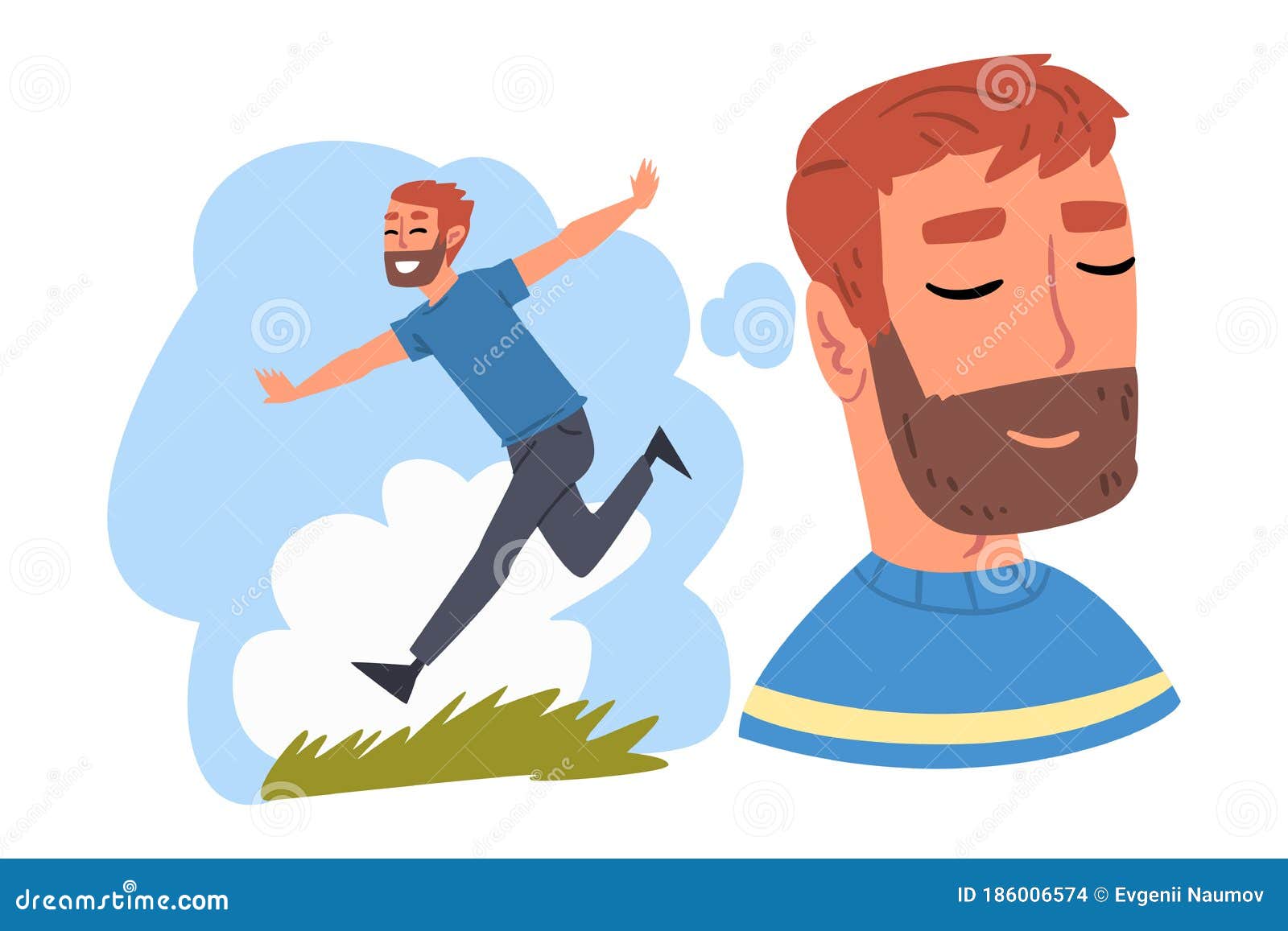 Young Man Dreaming About Freedom And Vacation On Nature Human Thoughts