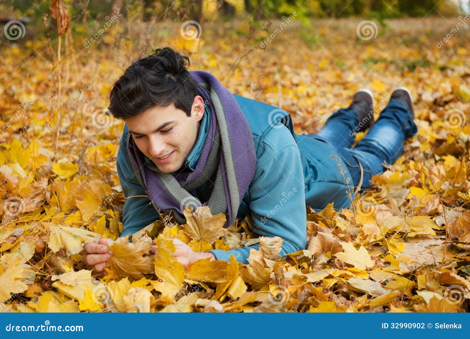 Young Man Dreaming in Park. Stock Photo - Image of hair, handsome: 32990902
