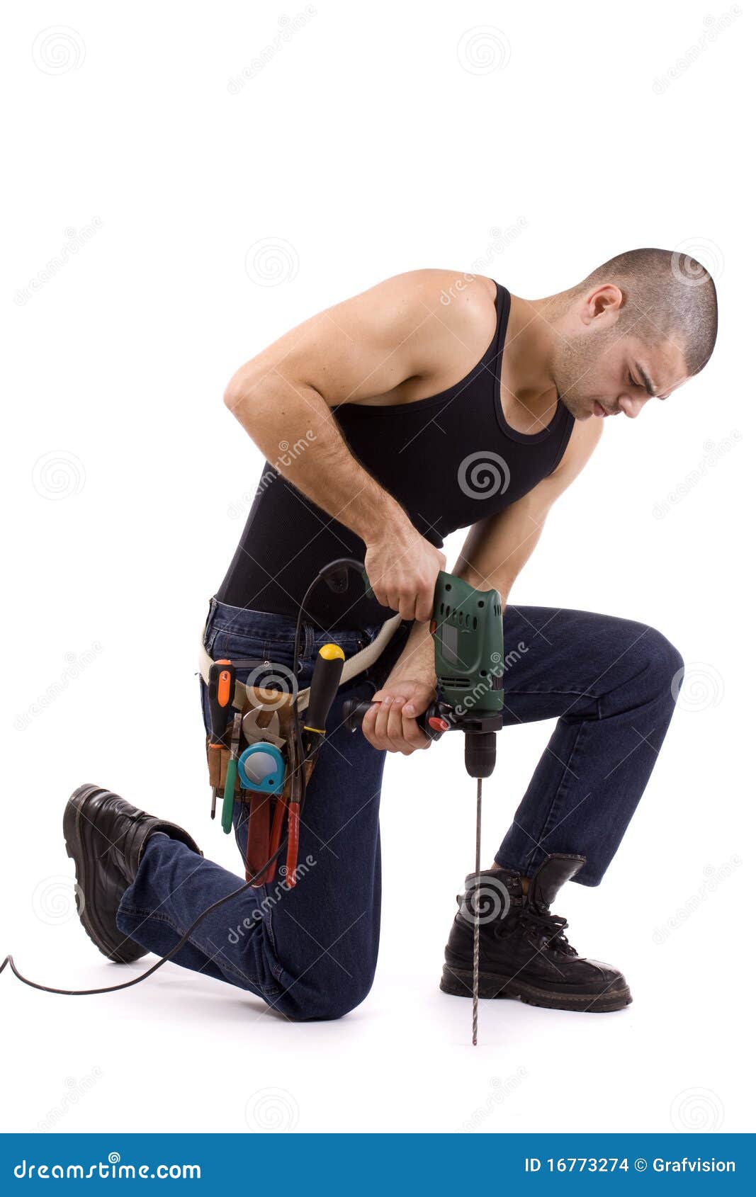 Young man drilling stock photo. Image of hold, casual - 16773274
