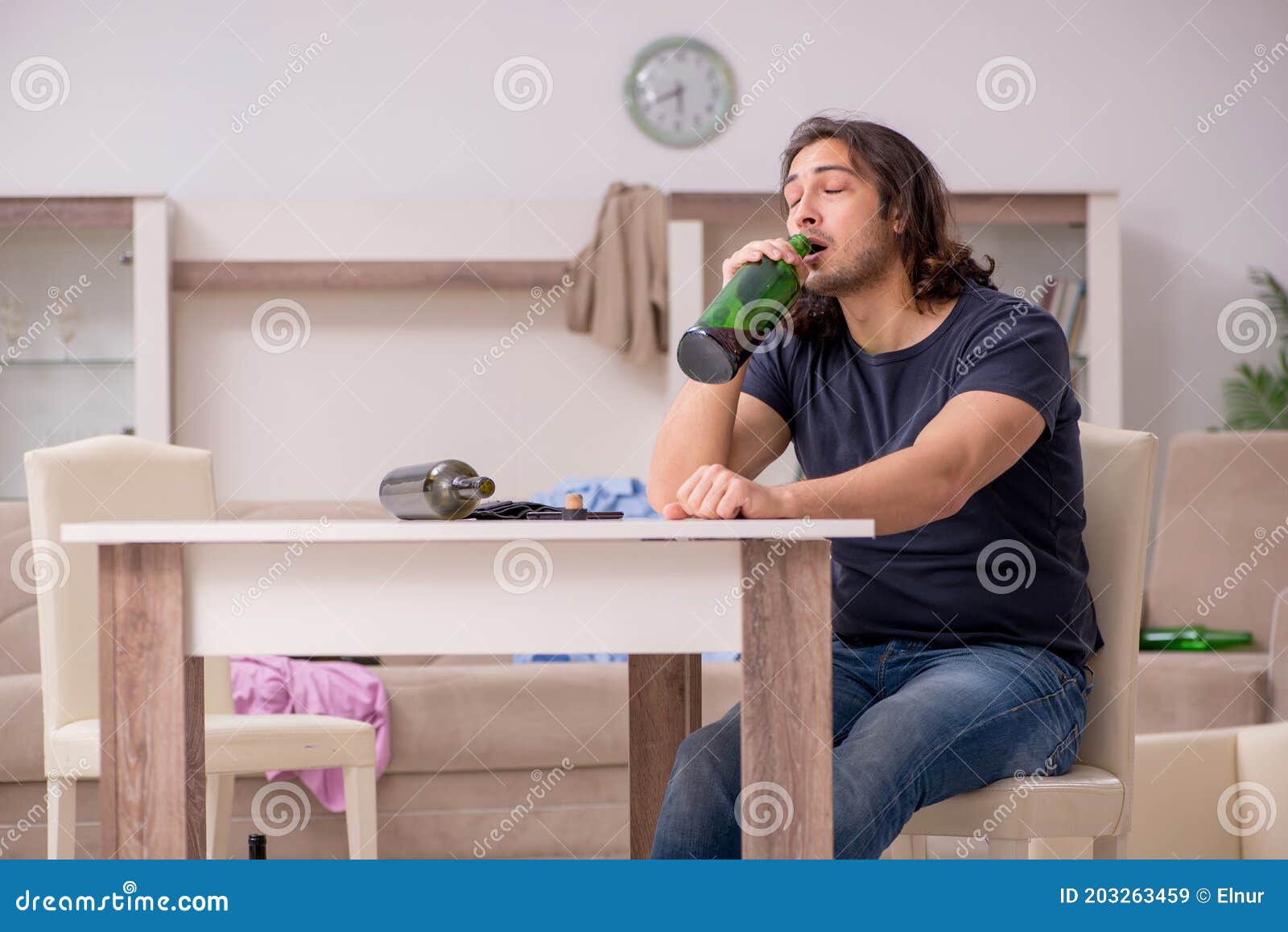 Young Unemployed Man Drinking Alcohol at Home Stock Image - Image of ...