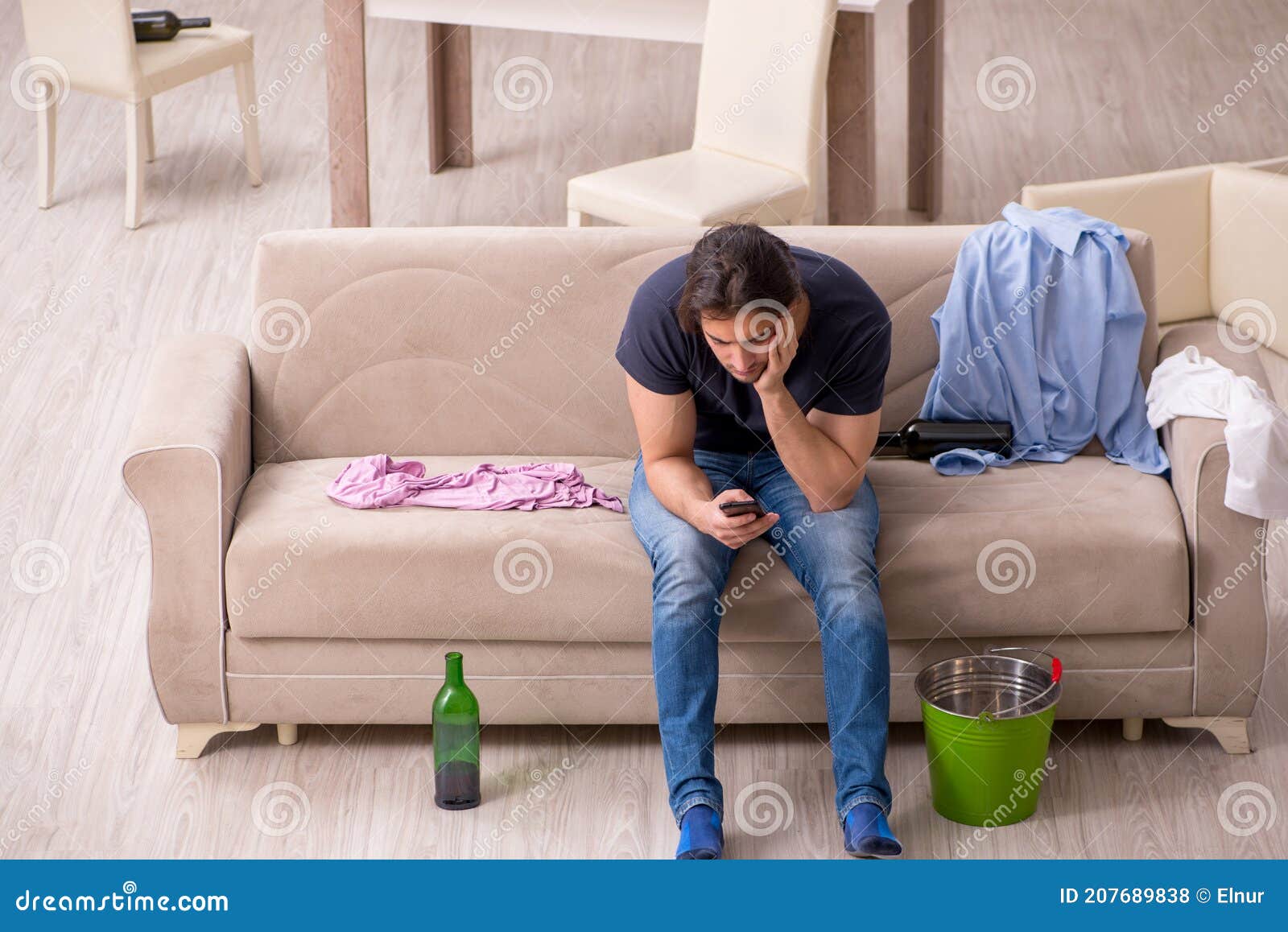 Young Unemployed Man Drinking Alcohol at Home Stock Photo - Image of ...