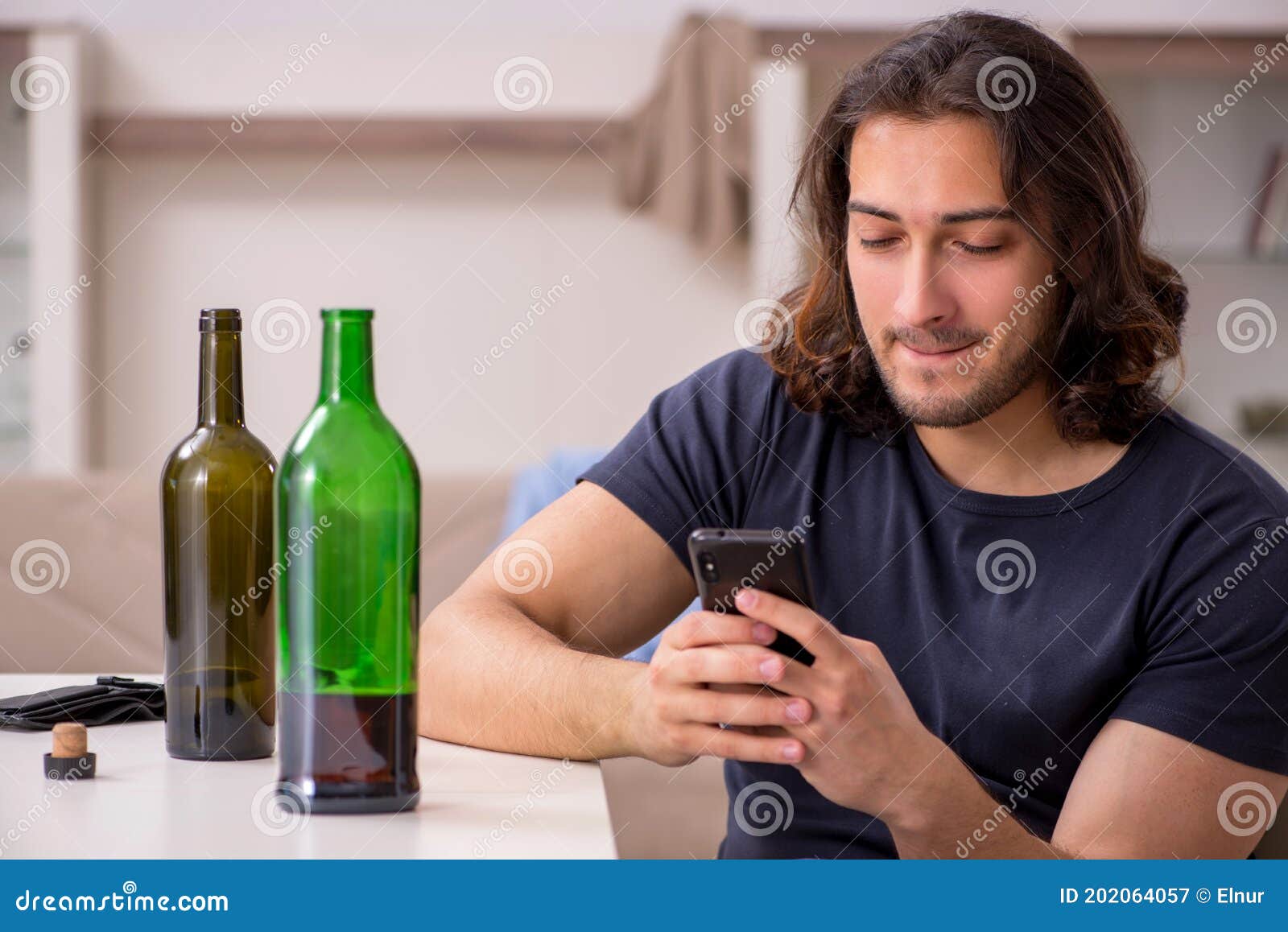 Young Unemployed Man Drinking Alcohol at Home Stock Image - Image of ...
