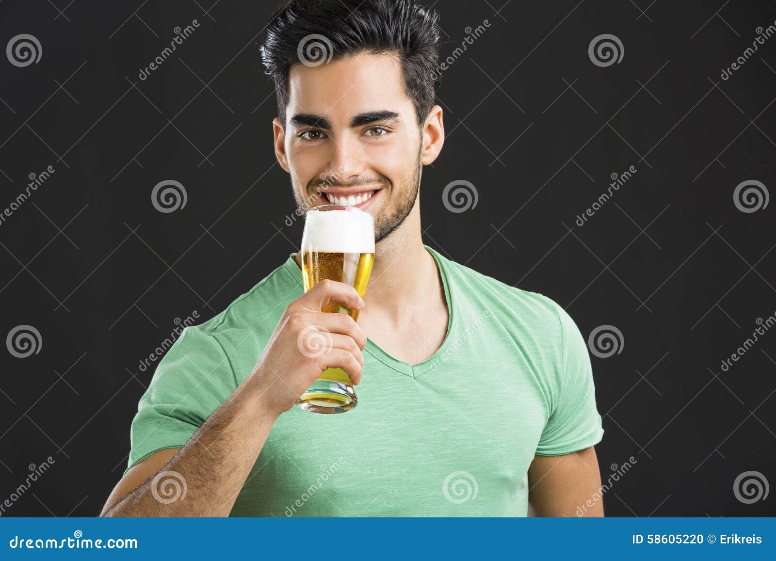 Young man drinking beer stock photo. Image of beard, attractive - 58605220