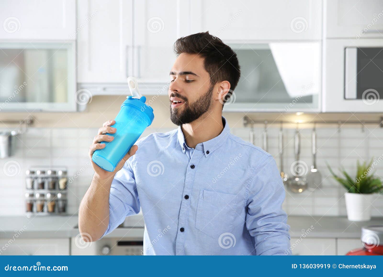 Young Man Drinking Protein Shake Stock Image - Image of food, nutrition ...