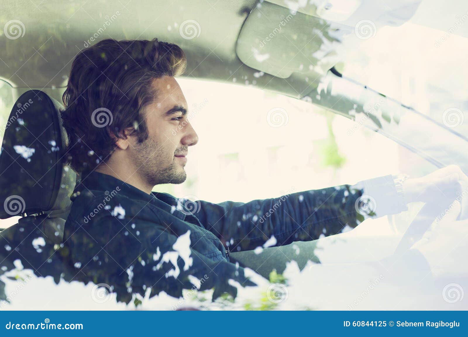 Young man driving car stock image. Image of road, traffic - 60844125