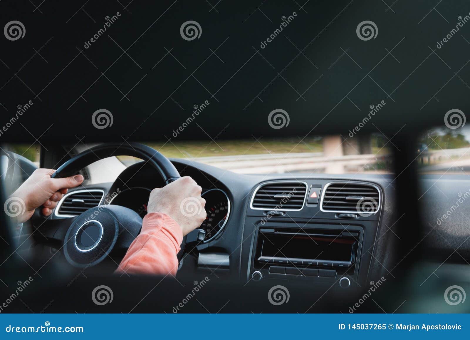 Young Man Driving a Car, Interior Shot Stock Image - Image of dashboard ...