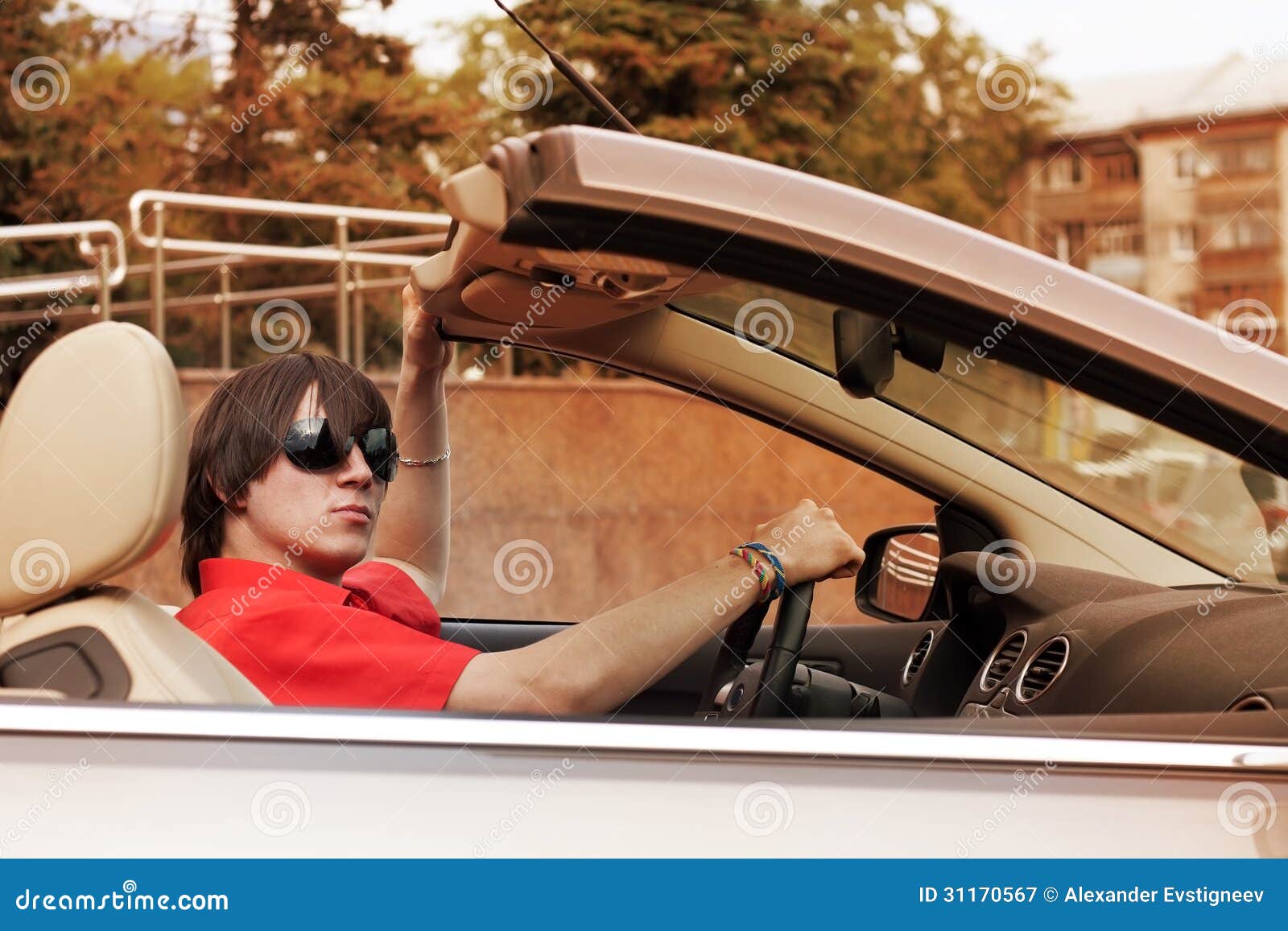 Young Man Driving a Convertible Car Stock Image - Image of nature ...