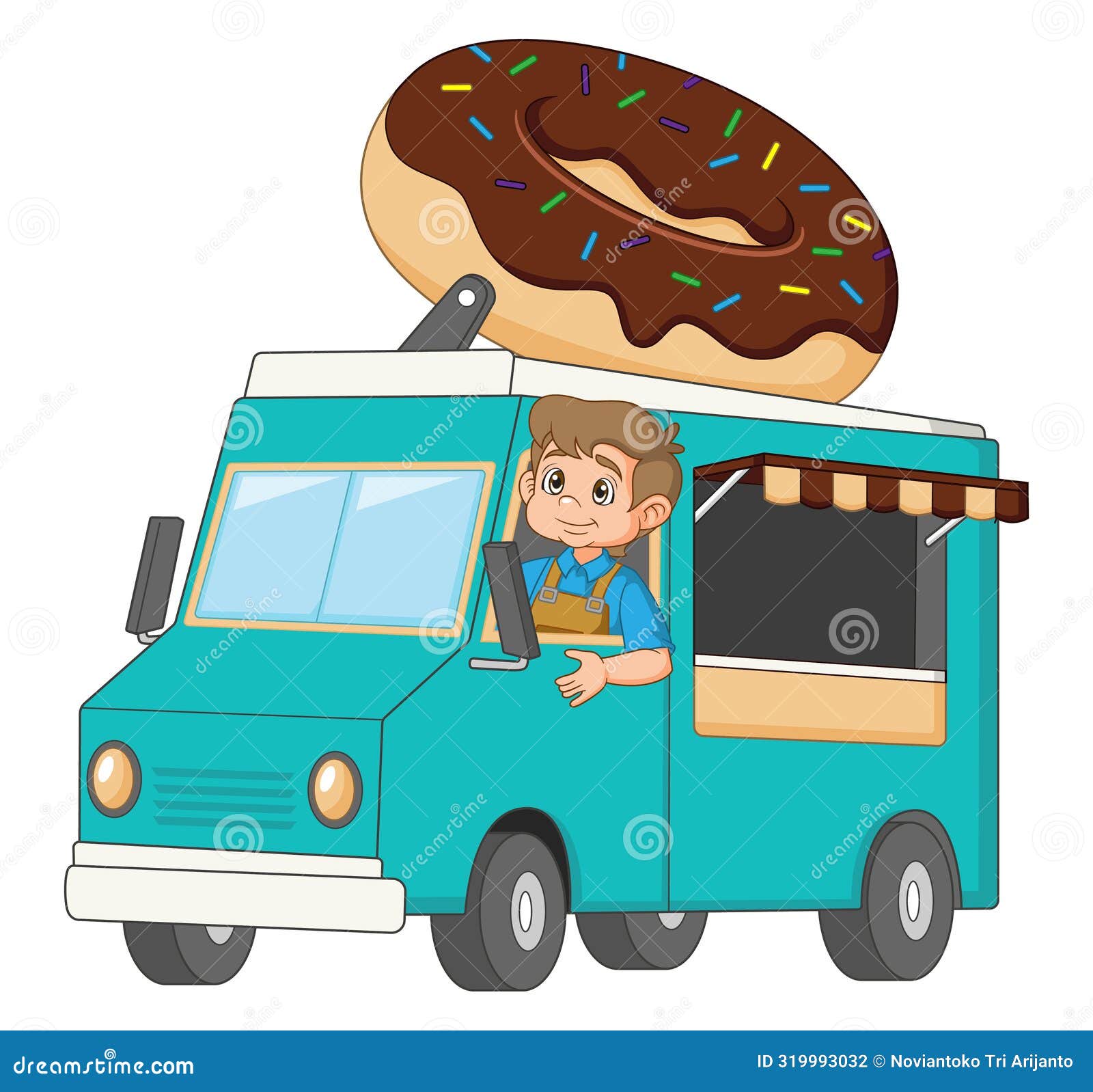 Donut Truck. Fast Food Bakery Van With Signboard In Form Of Two Tasty ...