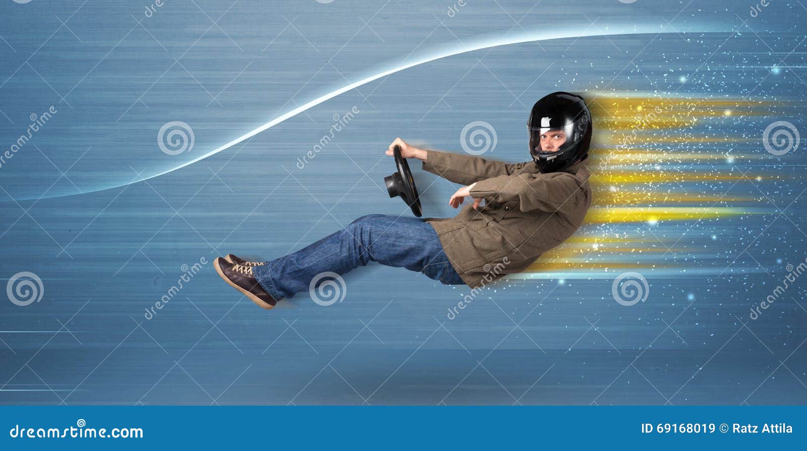 Young Man Driving in Imaginary Fast Car with Blurred Lines Stock Image ...