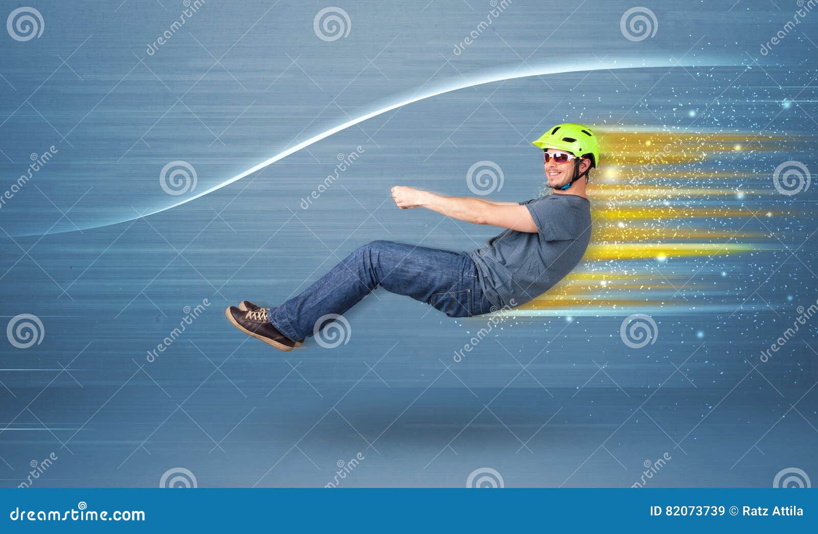 Young Man Driving in Imaginary Fast Car with Blurred Lines Stock Image ...