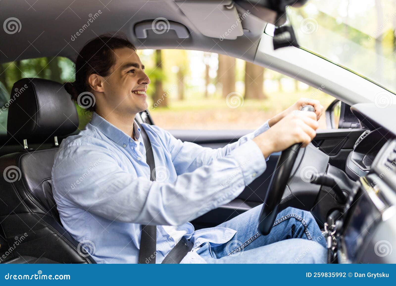Young Man Driving in the Modern Car on the Road Stock Photo - Image of ...