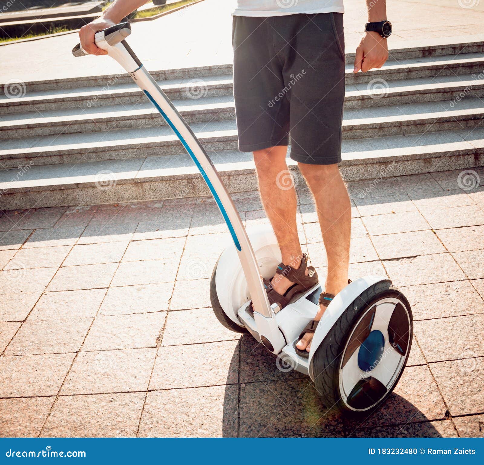 Young Man Driving on Segway in the Park. Stock Photo - Image of balance ...
