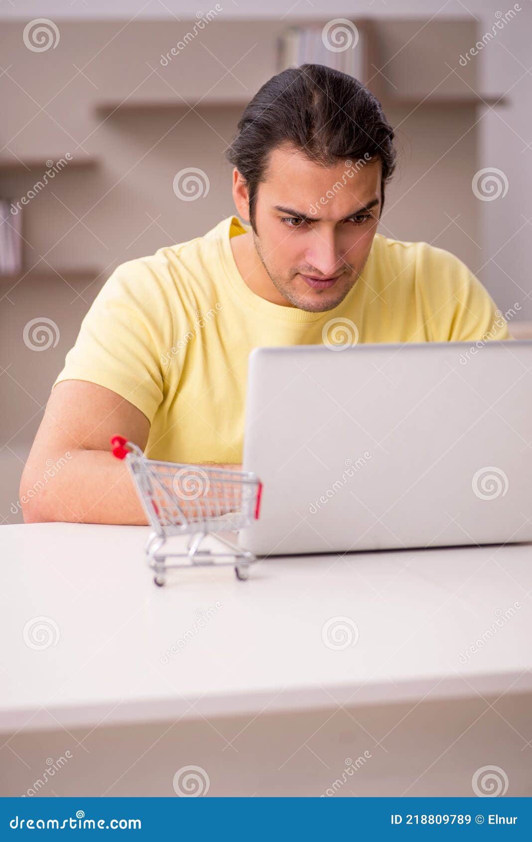 Young Man in E-commerce Concept at Home Stock Image - Image of purchase ...