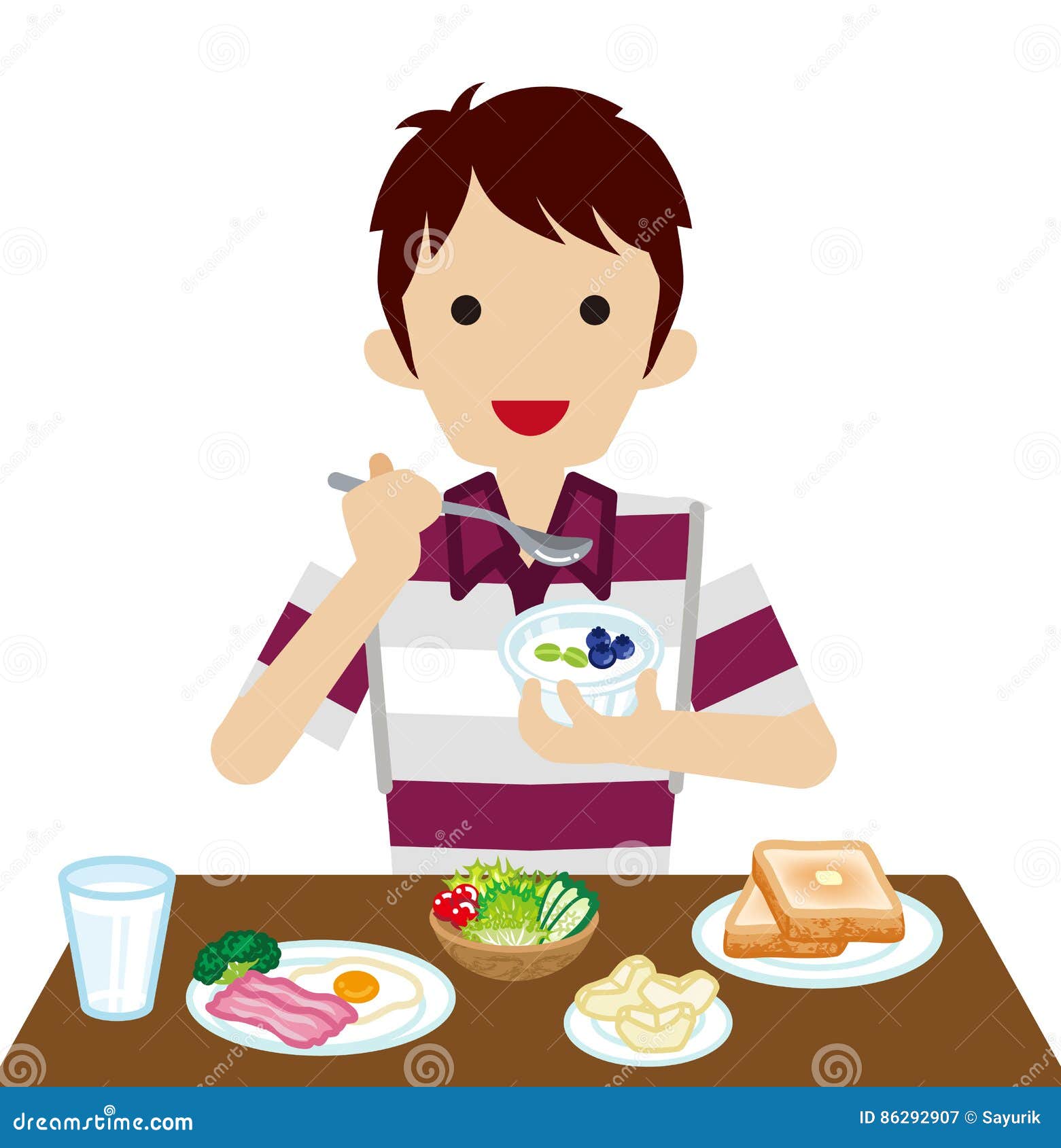 Young man eating breakfast stock vector. Illustration of blueberry ... Young man eating breakfast stock vector. Illustration of blueberry ...