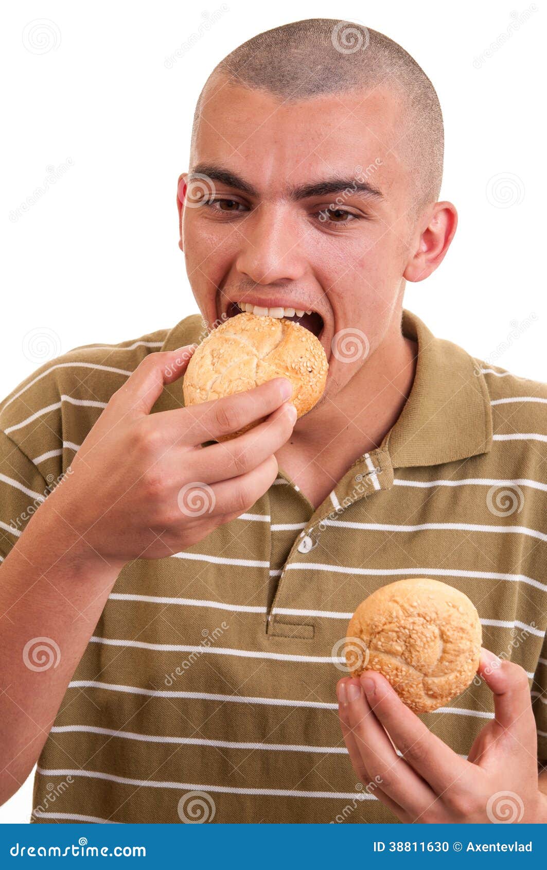 Young Man Eating Buns with Sesame Stock Photo - Image of healthy ...