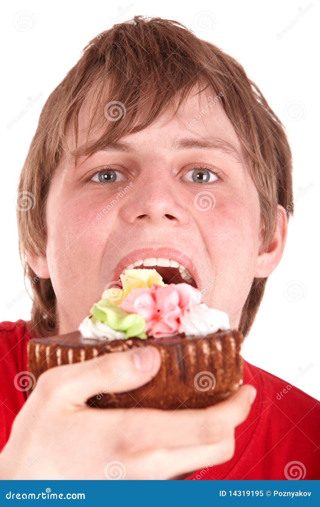 Young Man Eating Chocolate Cake. Stock Image - Image of birthday, cake ...
