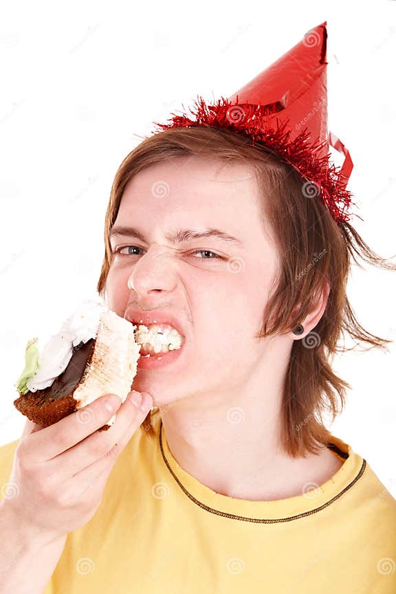 Young Man Eating Chocolate Cake. Stock Photo - Image of person, eating ...