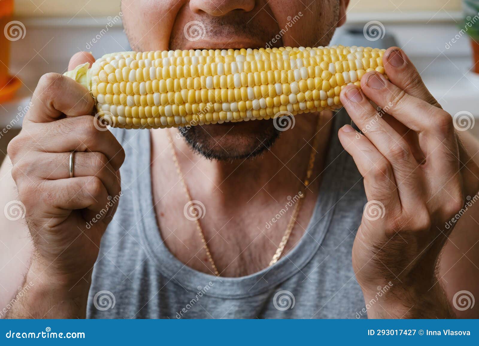 Young Man Eating Corn Close-up of an Unrecognizable Stock Image - Image ...