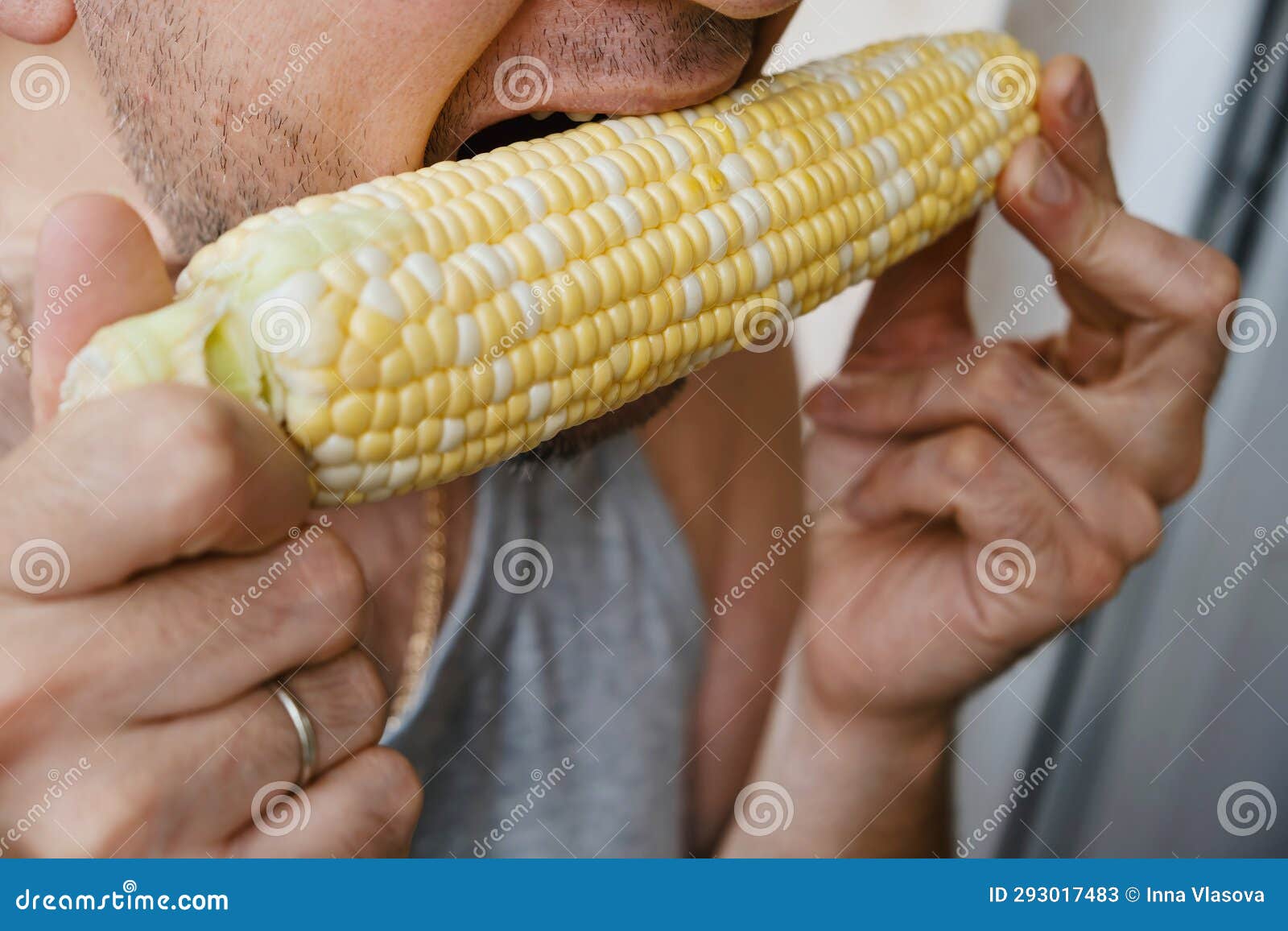 Young Man Eating Corn Close-up of an Unrecognizable Stock Image - Image ...
