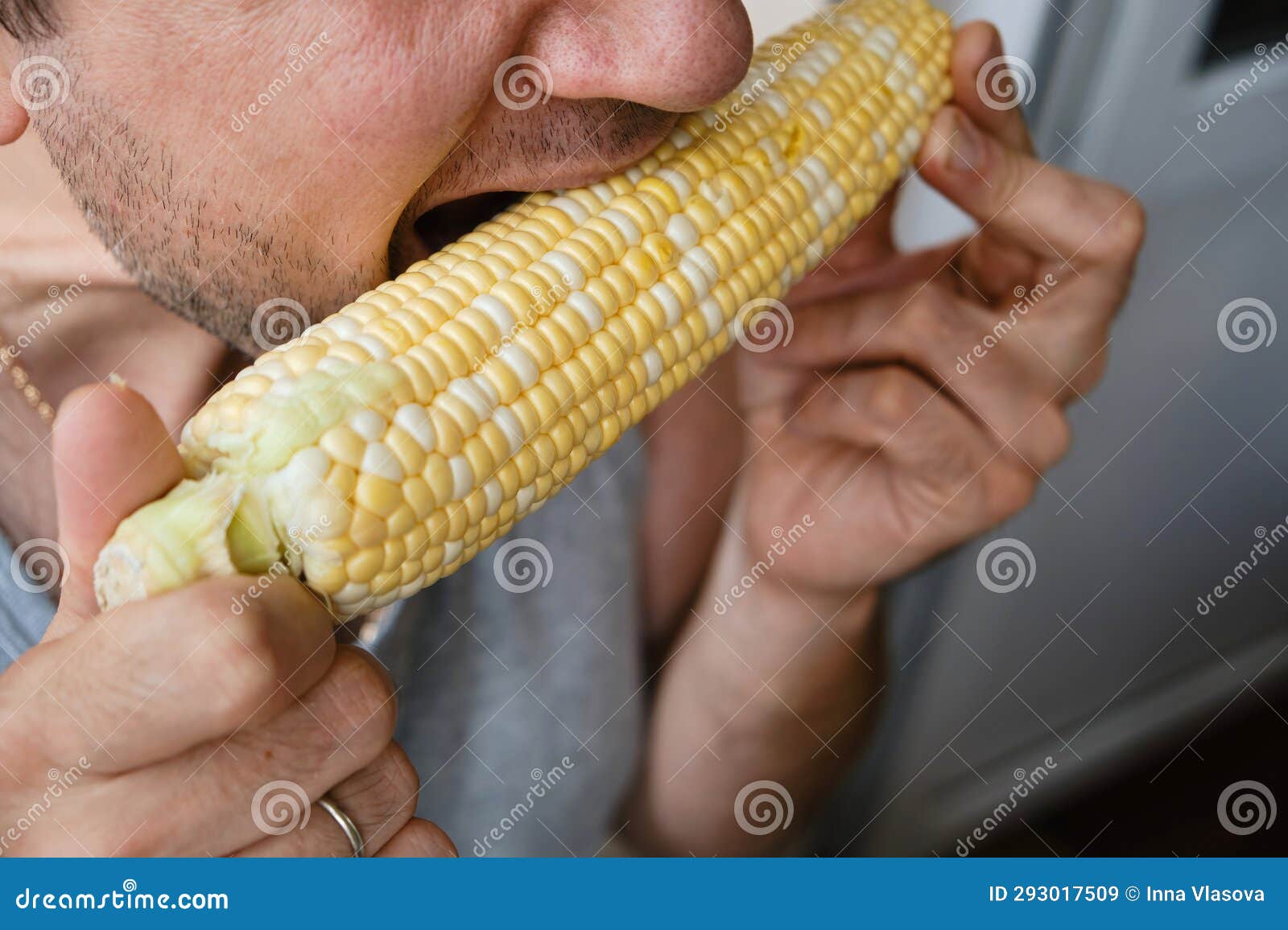 Young Man Eating Corn Close-up of an Unrecognizable Stock Image - Image ...
