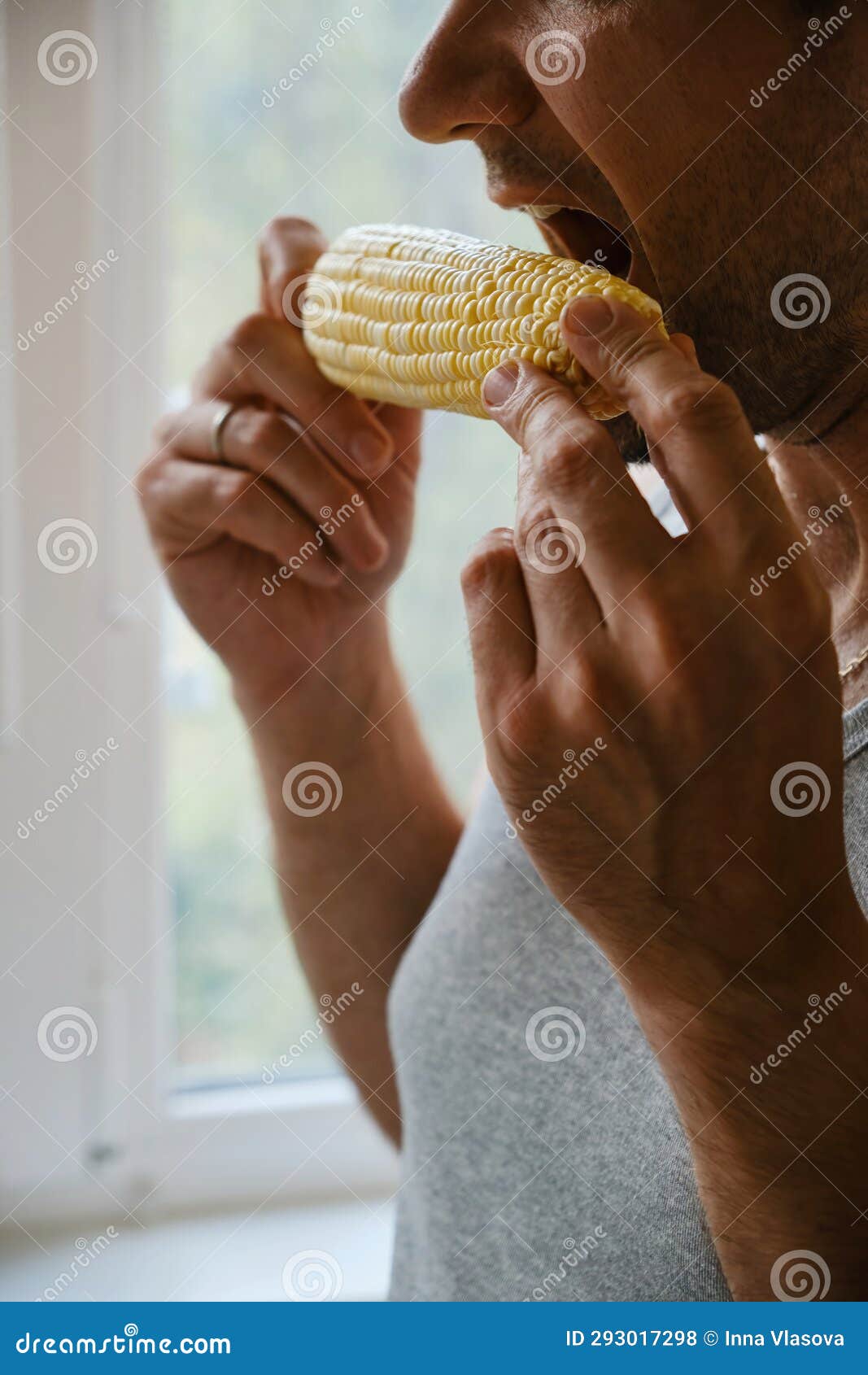Young Man Eating Corn Close-up of an Unrecognizable Stock Photo - Image ...