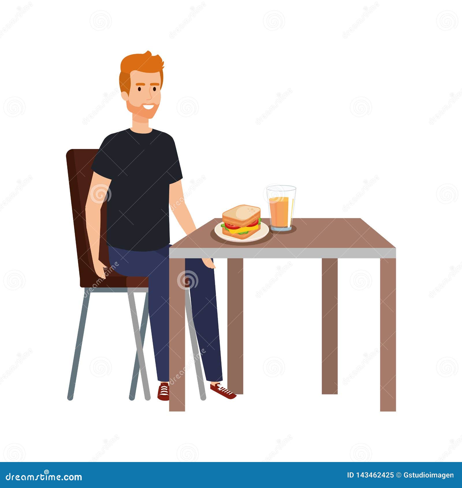 Young man eating in table stock vector. Illustration of dish - 143462425