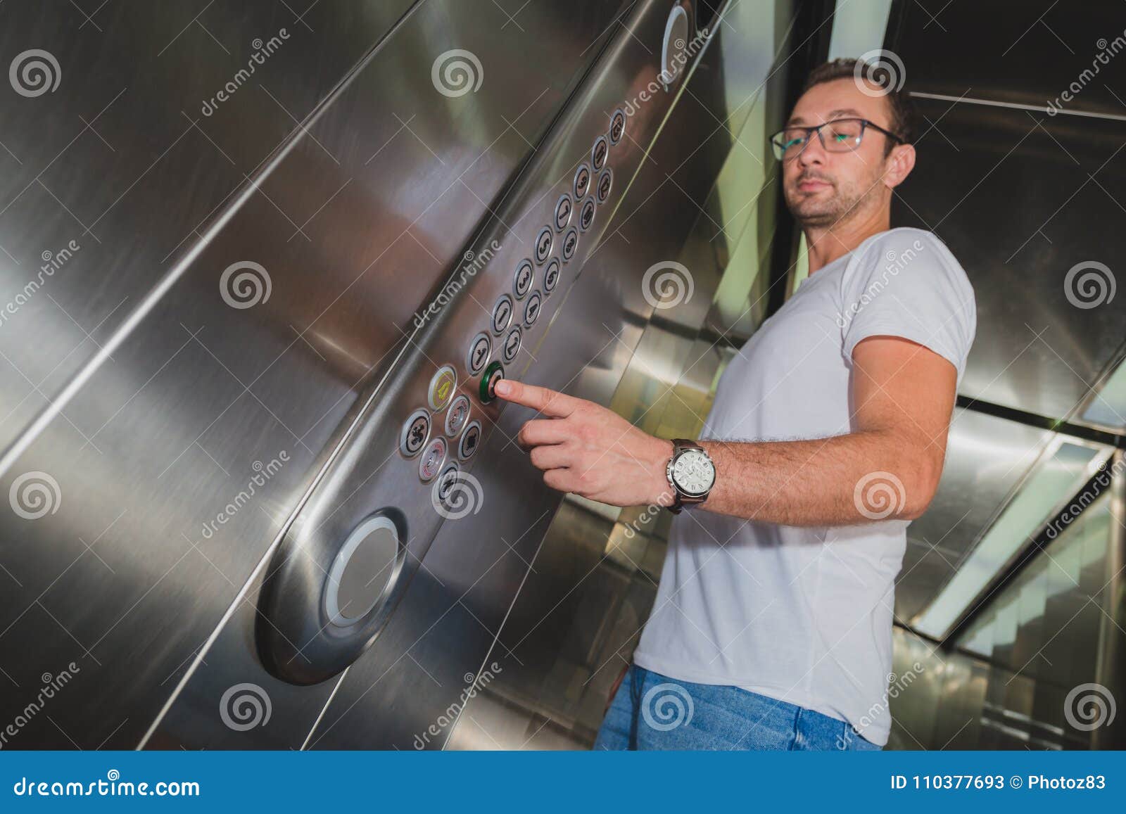 Man in elevator stock image. Image of action, inside - 110377693