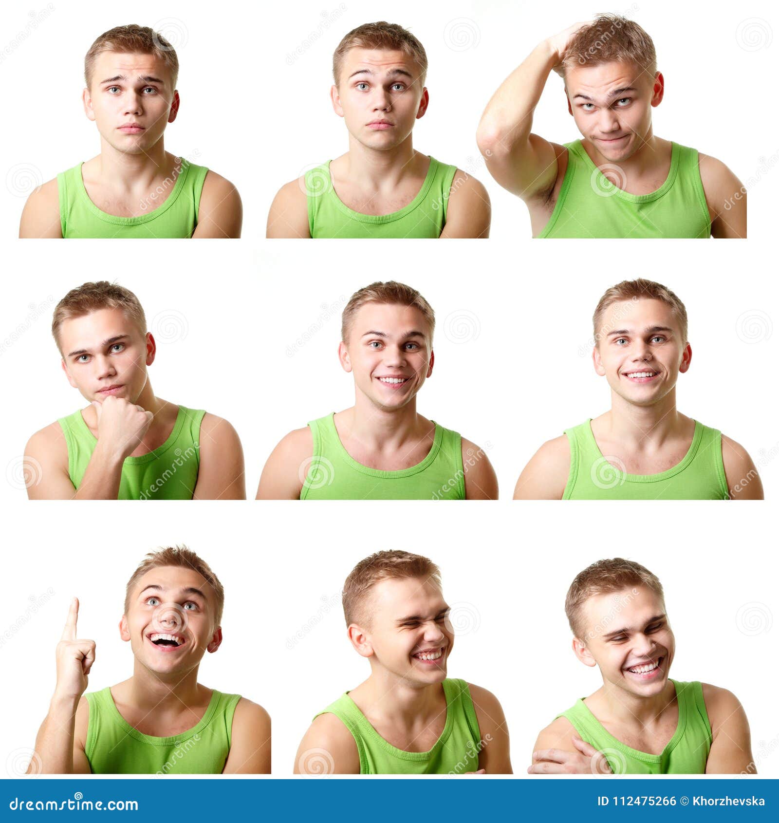 Young Man Emotional Faces, Expressions Set Over White Stock Photo ...