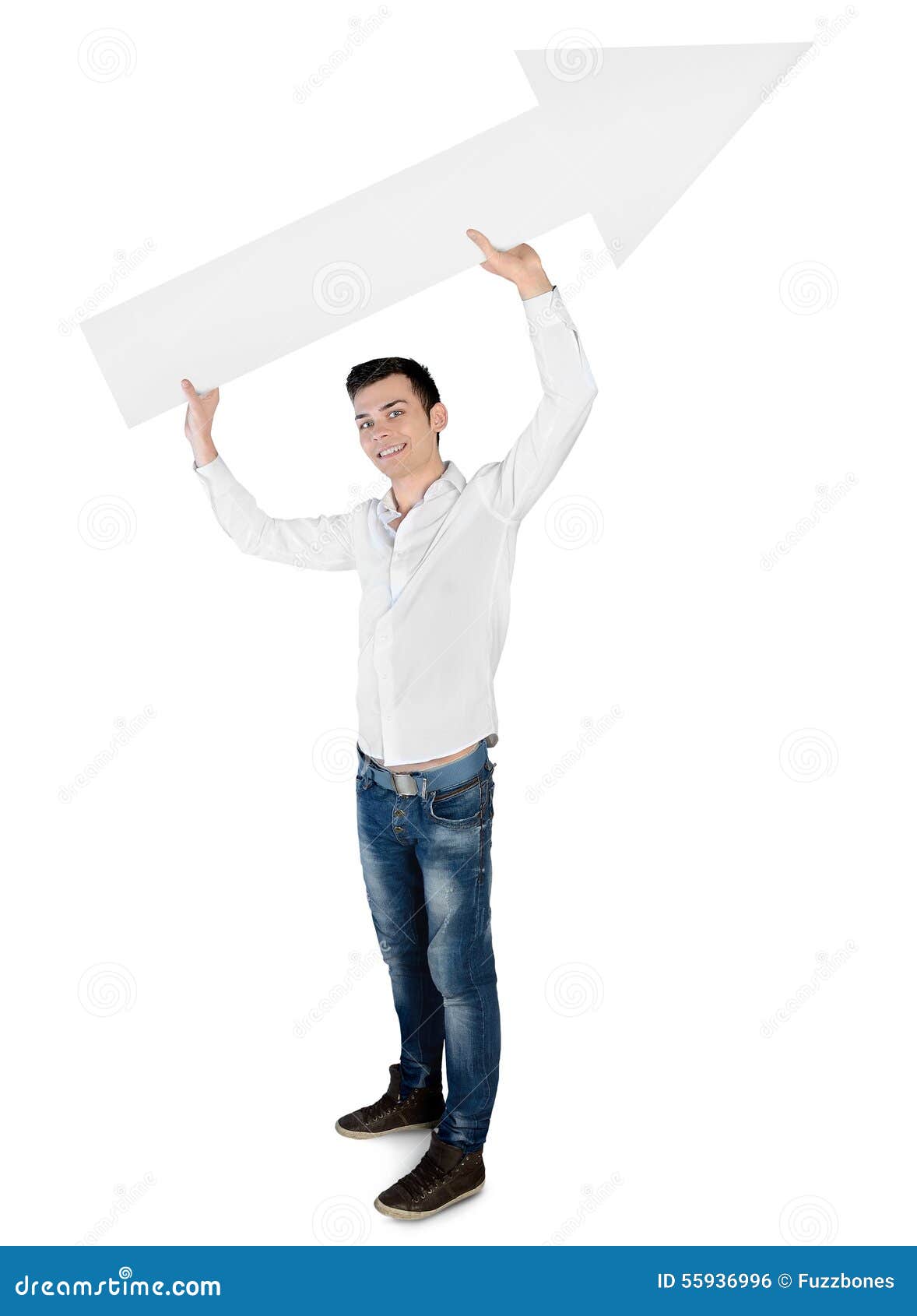 Young man with empty arrow stock photo. Image of happiness - 55936996